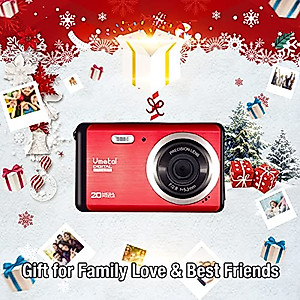 Digital Camera, Kids Camera FHD 1080P 20MP Vlogging Camera with LCD Screen 8X Zoom Compact Portable Mini Rechargeable Camera Gifts for Students Teens Adults Girls Boys-Red