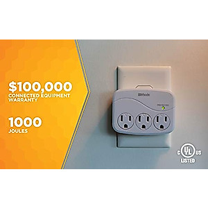 Woods 41034 Surge Protector with 3 Power, 3-Outlet 1000J of Protection
