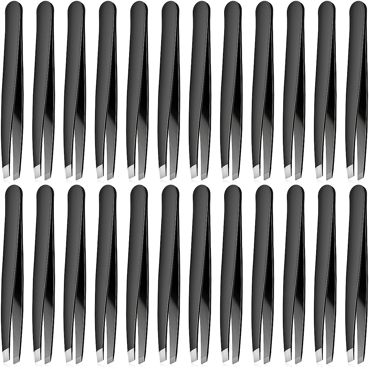 Mudder 24 Pieces Eyebrow Tweezers Bulk Stainless Steel Slanted Tip Precision Tweezers for Facial Hair, Blackhead and Tick Remover, Men and Women Professional