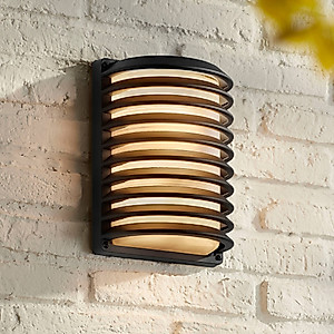 John Timberland Black Grid Modern Industrial Outdoor Wall Light Fixture 10" Frosted Glass Shade for Exterior Barn Deck House Porch Yard Patio Outside Garage Front Door Garden Home Roof Lawn
