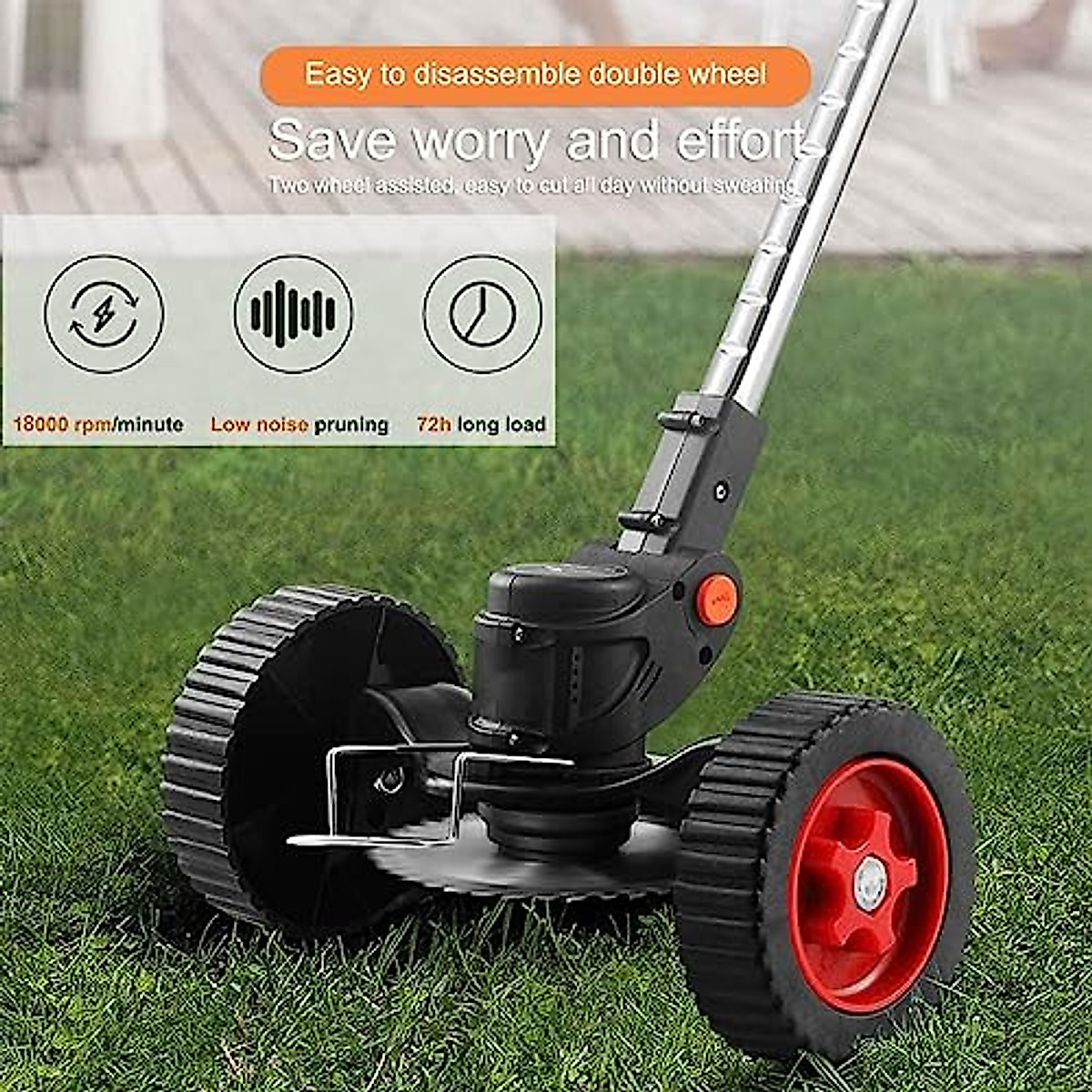 Weed Wacker, 21V Electric Cordless Weed Eater Lightweight Grass Trimmer/Lawn Edger/Mower/Brush Cutter with 21V/2.0Ah Battery, Push Wheeled Weed Brush Cutter No String Trimmer for Yard and Garden