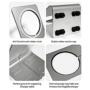 iLakia Cell Phone Stand for MagSafe Charger, Aluminum Charging Holder Dock Cradle for Desk, Mag-Safe Accessories Compatible with iPhone 14 13 12 Model Series, Silver Color (MagSafe Not Included)