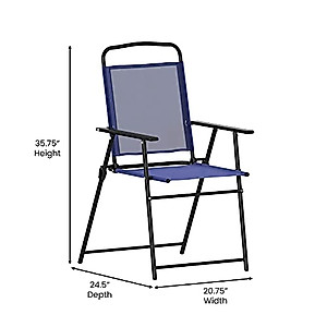 Flash Furniture Mystic Folding Patio Sling Chairs, Outdoor Textilene Lawn Chairs with Armrests, Set of 2, Navy