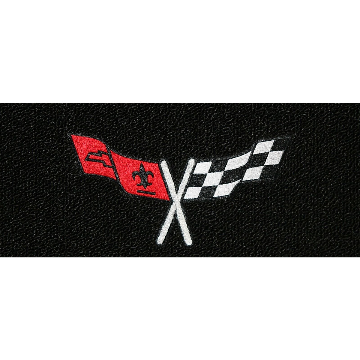 1968-82 C3 Corvette Classic Loop Black Front Floor & Rear Deck Mat Combo Set with Crossed Flags Logo