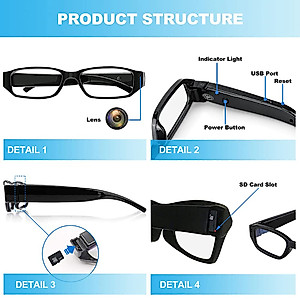 Schenke Spy Camera Glasses with Video Outdoor Sports Camera 1080P Video Camera Glasses Portable Wearable Eye Glasses for Outdoor Sports Climbing Driving,Riding,Motorcycle