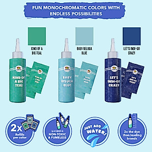 DOODLE HOG Blue Colors Tie Dye Kit in Beach Bum Blue Tie Dye – Custom Clothing Dye with 6 Refills for Summer Activities for Kids - Tie Dye Supplies with Aqua Tie Dye Techniques Guide DIY