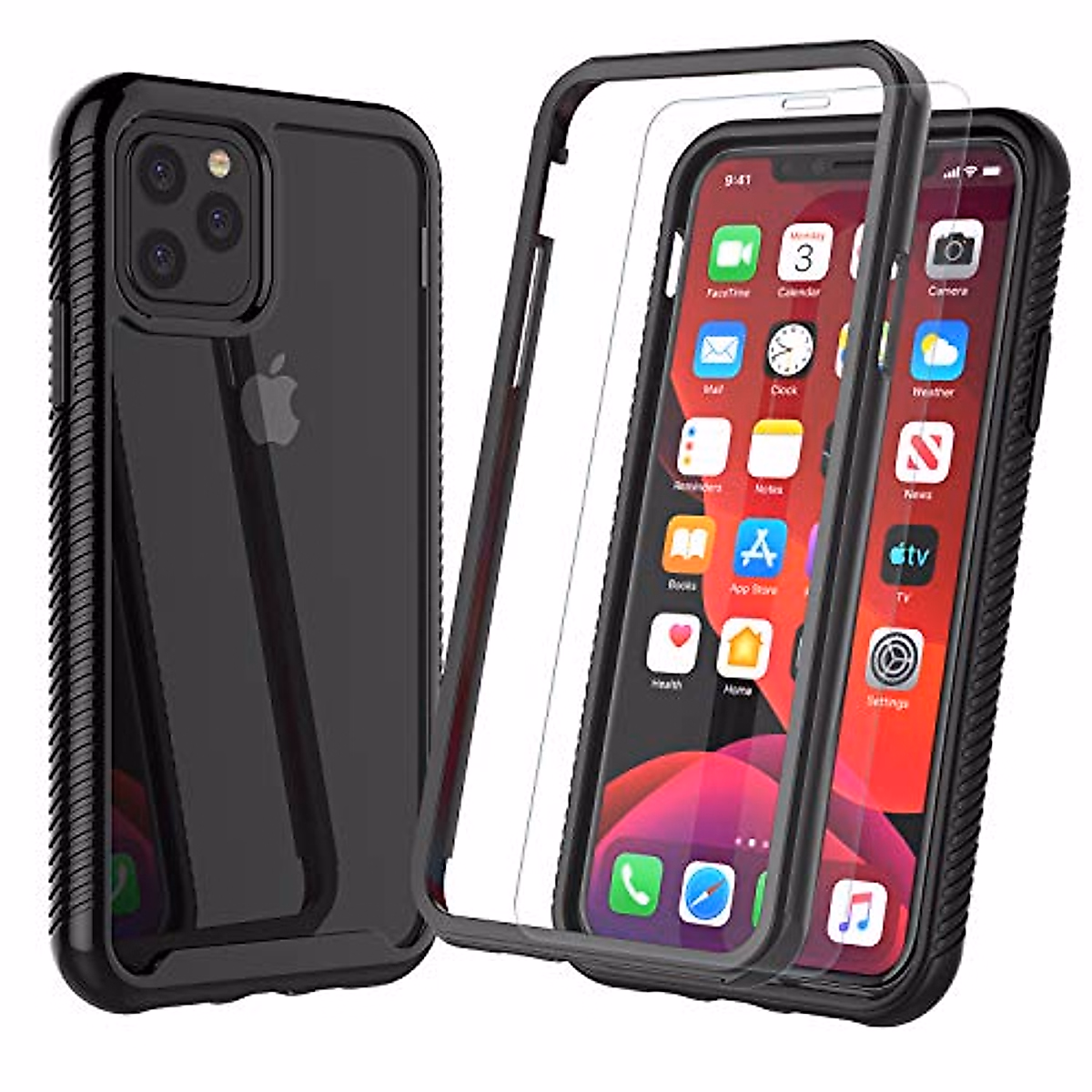 Njjex Case For iPhone 11 Pro MAX, For iPhone 11 Pro Max Case 6.5" W/[Tempered Glass Screen Protector], [Npatt] Hybrid Impact Clear Back Soft TPU Bumper Armor Rugged Shockproof Slim Phone Cover [Black]