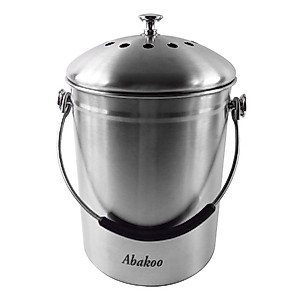 Abakoo Compost Bin 304 Stainless Steel Kitchen Composter Waste Pail Indoor Countertop Kitchen Bin Pail - includes 4 Filters (1.3 Gallon)