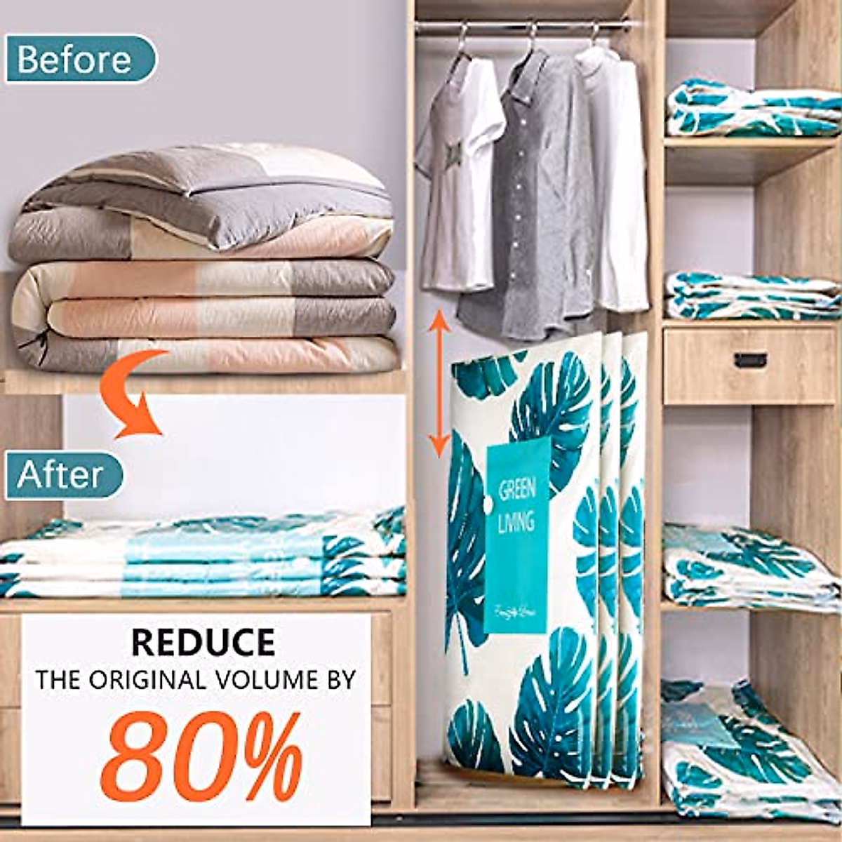 Space Saver Vacuum Storage Bags, 8 Pack Vacuum Sealer Compression Bags for Clothes, Pillows, Comforters, Blankets, Plush Toy (2 Jumbo, 2 Large, 2Medium, 2 Small) with Travel Hand Pump Home and Closet Organization