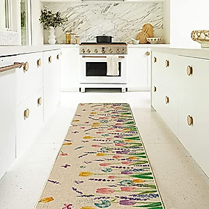 Artoid Mode Lavender Tulip Spring Kitchen Mats Set of 2, Seasonal Flower Summer Home Decor Low-Profile Kitchen Rugs for Floor - 17x29 and 17x47 Inch