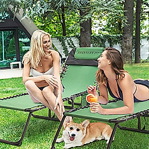 Outraveler Patio Folding Chaise Lounge,Outdoor Lounge Chair Sunbed,Camping Cot,Green
