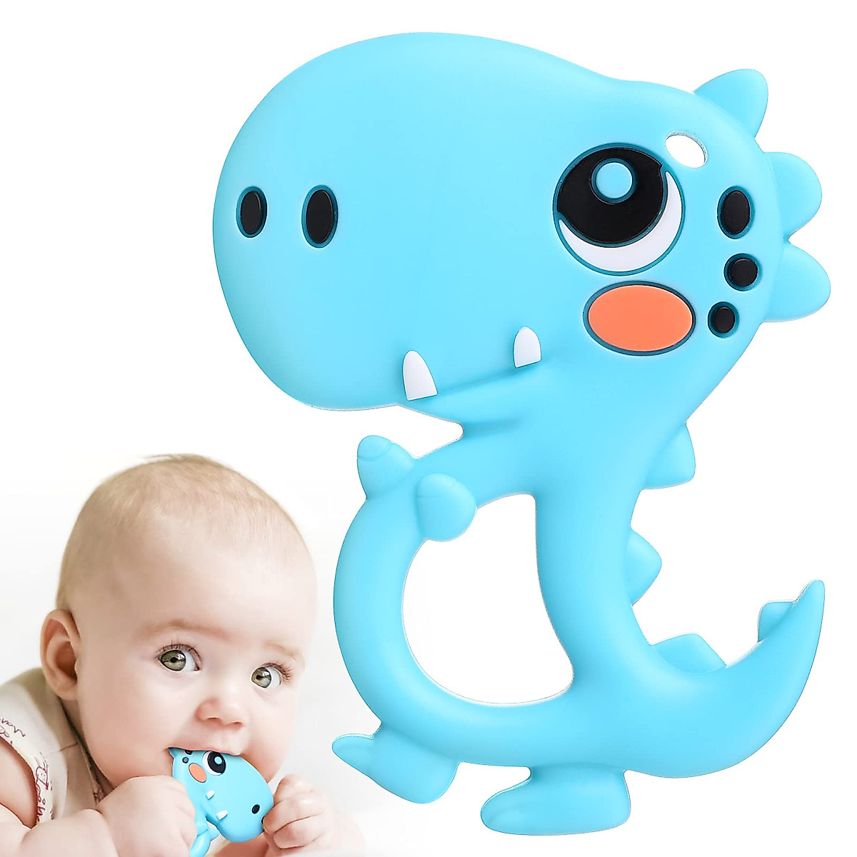 BBBiteMe Baby Teething Toys Silicone Dinosaur Baby Teethers for Babies 0-6, 6-12 Months, BPA-Free Teether Gifts Baby Shower Toy for Toddlers and Infants(Blue)