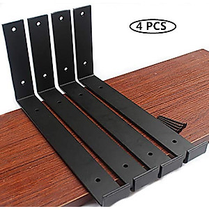 4 Pack - 11.25"L x 6"H x 1.5"W J Lip Shelf Bracket Rustic Industrial Farmhouse Iron Metal Wall Floating Shelf Bracket Metal Shelf Bracket, Industrial Shelf Bracket Shelf Supports with Screws