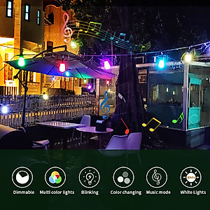 Foruly Smart LED Outdoor String Lights, 48ft RGB Patio Hanging Lights IP65 Waterproof Shatterproof Color Changing String Lights for Backyard Garden Cafe Party Wedding