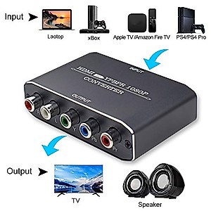 HDMI to Component Vedio Converter,Muosu HDMI to Ypbpr Scaler HDMI Input to Component Video + R/L Audio Output Converter Adapter Support 1080p for PS3,DVD(Aluminum)