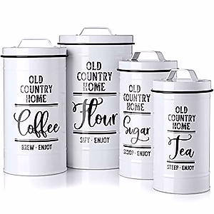 DAYYET Canisters Sets for the Kitchen, Airtight Kitchen Canisters for Countertop, Flour and Sugar Containers, Tea Coffee Sugar Canister Set, Coffee Bar Decor and Accessories, Set of 4, White