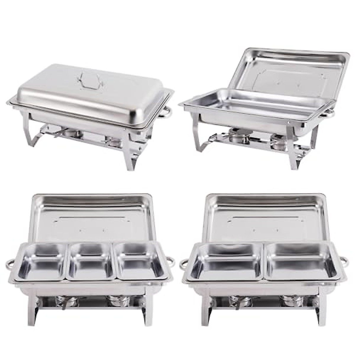 4 Pack 8QT Chafing Dish Buffet Set with 2 Full Size, 2 Half Size, 3 1/3 Size Food Pans, Stainless Steel Buffet Chafers Catering Food Warmers for Party/Buffet/Wedding/Banquet/Catering Events
