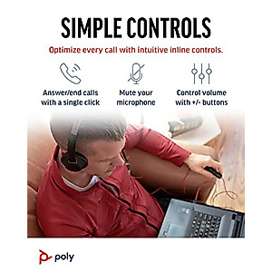 Poly - Blackwire 5220 USB-A Headset (Plantronics) - Wired, Dual Ear (Stereo) Computer Headset with Boom Mic - USB-A, 3.5 mm to connect to your PC, Mac, Tablet and/or Cell Phone