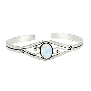 5.60 Cts Moonstone Bangle For Women Silver Overlay Handmade Vintage Boho Style Jewelry Mother's Day Gifts For Mom Wife