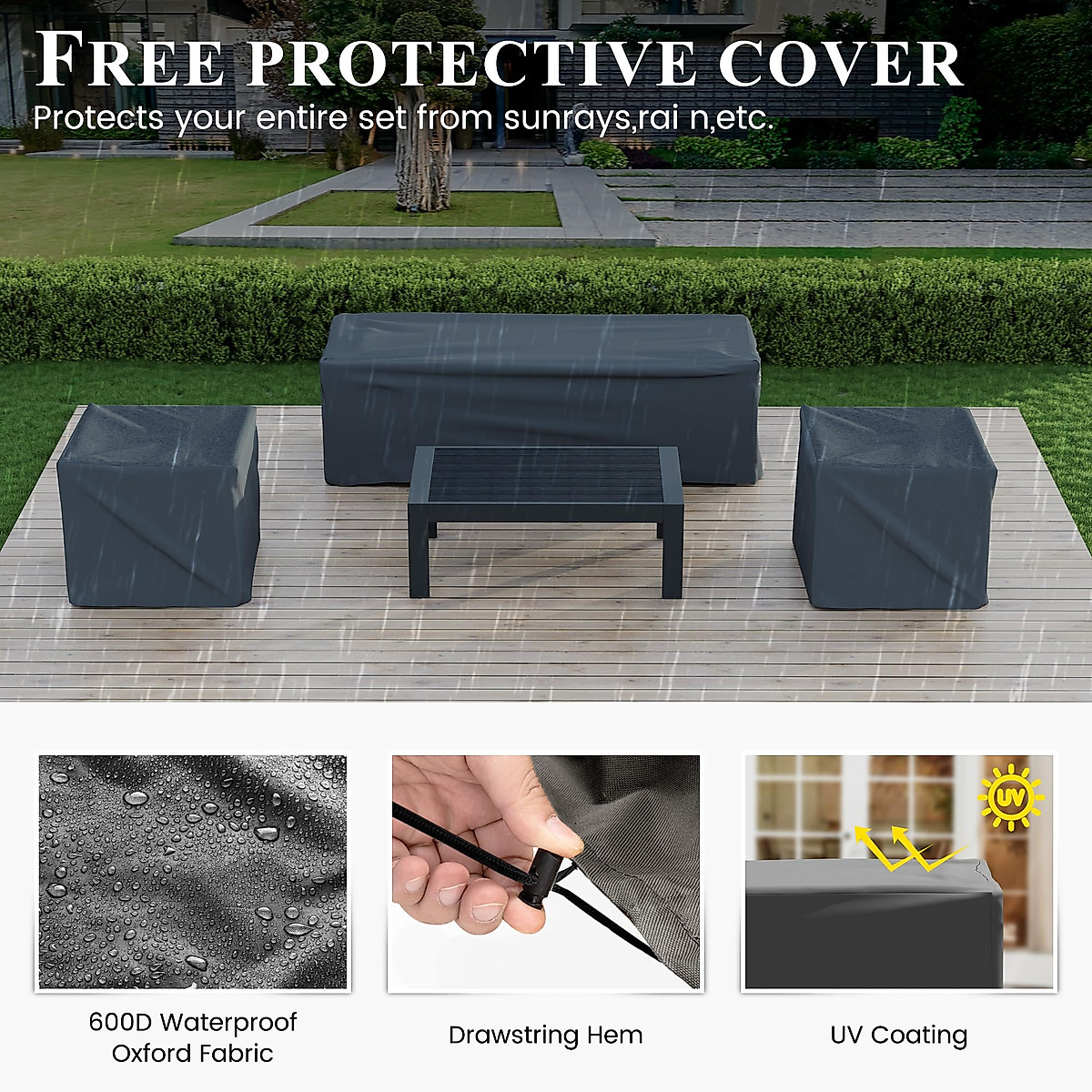 VONZOY Aluminum Patio Furniture Set, Grey Metal Outdoor Furniture Set,6 Piece Patio Furniture Set with Waterproof Covers for Backyard Garden