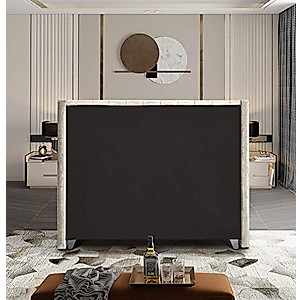 Meridian Furniture Aiden Collection Modern | Contemporary Velvet Upholstered Bed with Deep Button Tufting, Solid Wood Frame, and Custom Chrome Legs, Full, Cream