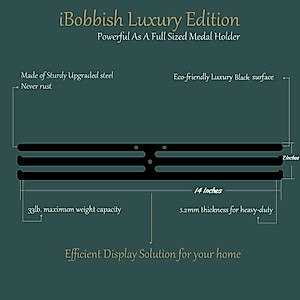 iBobbish Sports Marathon Medal Display hanger Holder Racks Frame in matt black surface Wall Mount Over 40 Medals Upgraded 3 lines with 3 screws Easy to Install Easy to use