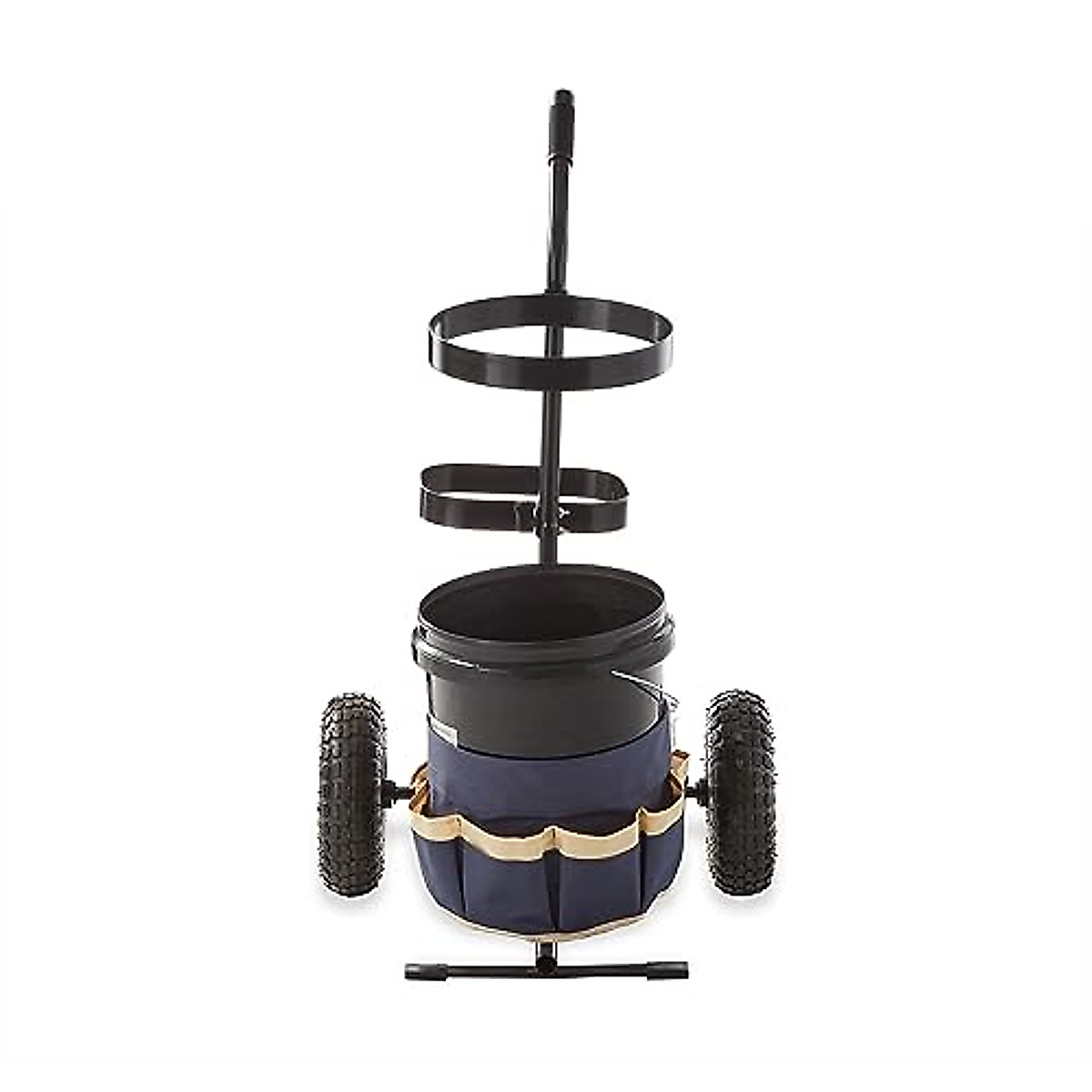 BebeXi Garden Lawn Yard Wheeled Cart Mobile Gardening Rolling Transport Outdoor Garden Carts,5 Gallon Round Plastic Bucket with Fabric Tool Organizer,10 in. Pneumatic Tires