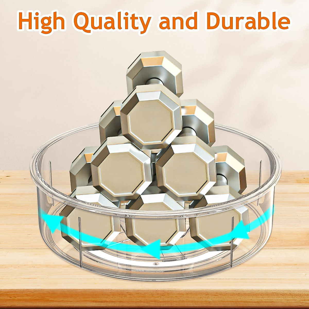 Lazy Susan Organizer, Clear Acrylic Large Lazy Susan Turntable Organizer with Dividers, Spinning Spice Lazy Susan Organizer Pantry for Cabinet/Bathroom/Countertop/Refrigerator/Kitchen