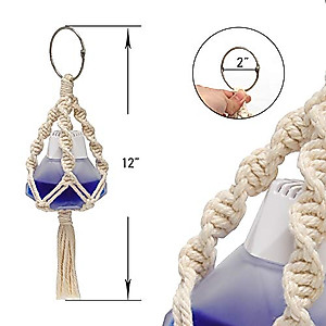 Wiwaplex Mini Macrame Plant Hanger, 2 Pcs Plant Holder Car Charm, Handmade Car Rear View Hanging Planter Cotton Rope for Car Home Decorations, 4 Legs, 12 Inch