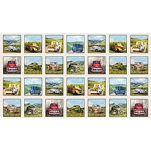 Vintage Truck Panel by Wendy Marquis from Elizabeth's Studio 100% Cotton Quilt Fabric 21000 Cream