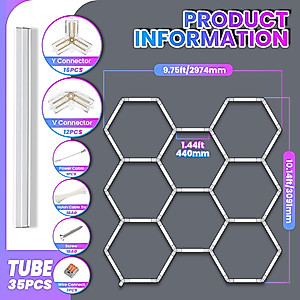 GOSLARLIT Customsize Hexagon Led Garage Lights for Workshop Gym Detailing Shop (8 hex Grid System)