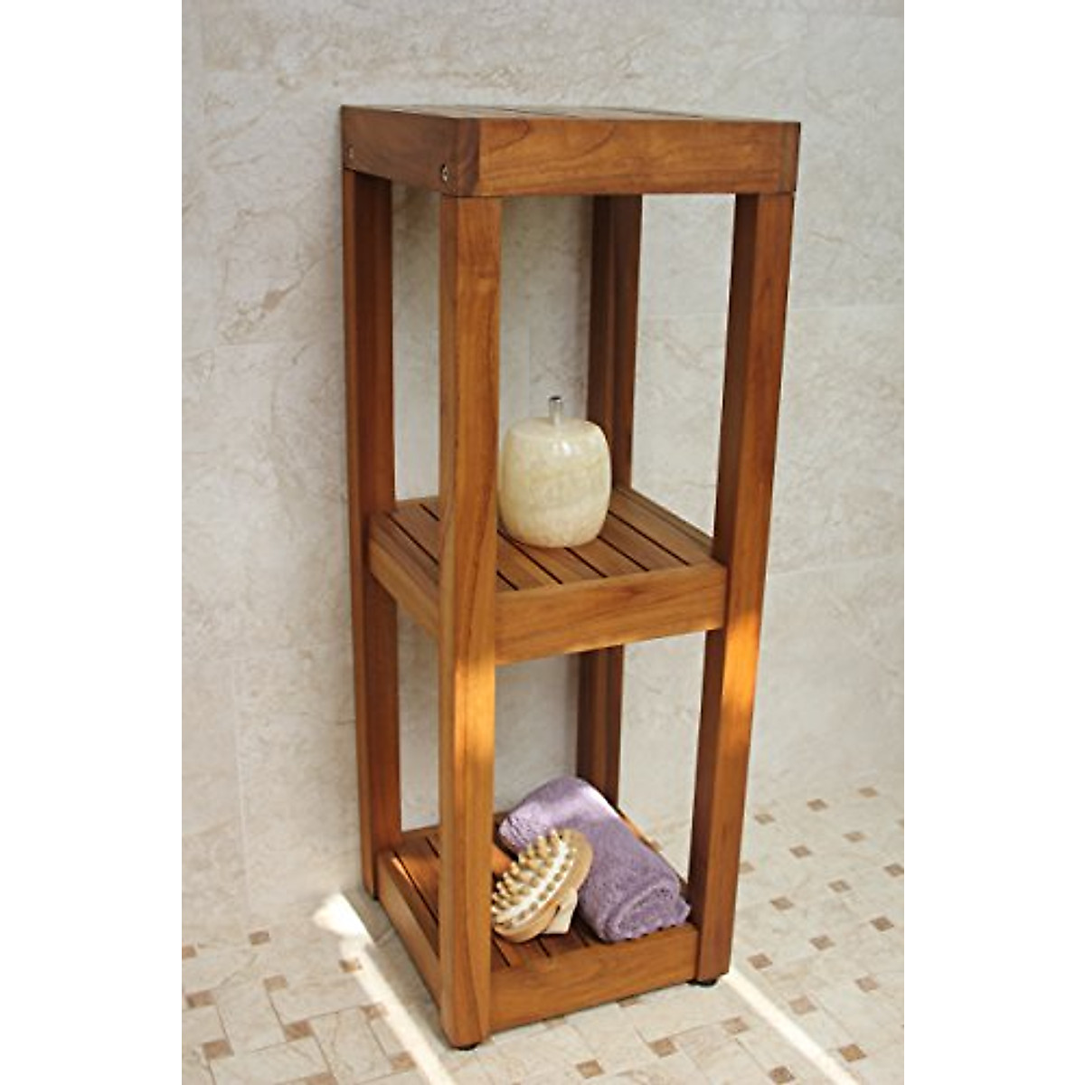 AquaTeak The Original Sula Square Three Tier Teak Bath Stand