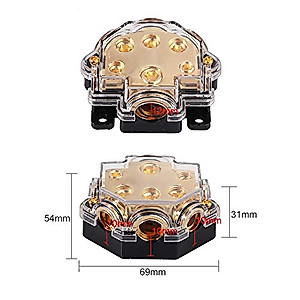 AUTOUTLET 5 Way Power Distribution Block Car Auto Audio Amplifier, 0/2/4 Gauge in 2/4/8 Gauge Out Power Ground Distributor Blocks,1 in 5 Way Car Power Distributor Block