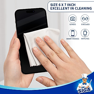 MR.SIGA Premium Microfiber Cleaning Cloths for Lens, Eyeglasses, TV Screens, Tablets and Silver Porcelain Polishing, 3 Pack in Navy with 16 x 16 inch, 3 Pack in Gray with 6 x 7 inch