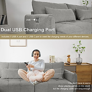 LUMISOL 113.3" Convertible Sectional Sofa with Ottoman, 3 Seat L Shaped Sofa Couch with Lumbar Pillows, Comfy Chenille Sofa Upholstered for Living Room, Apartment, Office