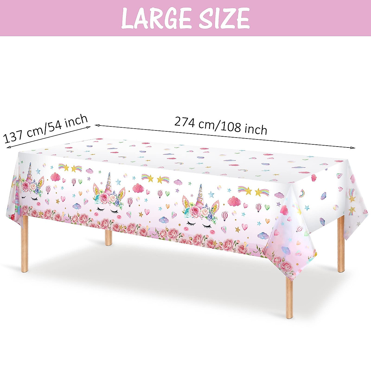 3 Pieces Unicorn Tablecloth Unicorn Table Covers Unicorn Themed Table Cloth Disposable Plastic Magical Unicorn Tablecloth for Birthday Baby Shower Decoration Party Supplies, 108 x 54 Inches