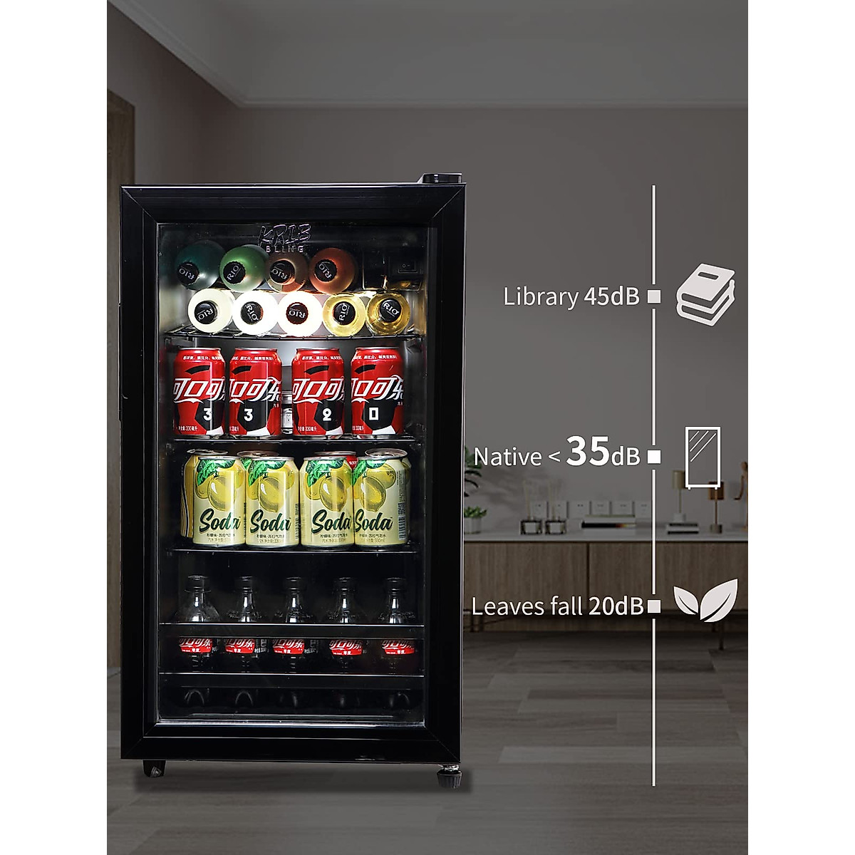 KRIB BLING Beverage Refrigerator Cooler 120 Can Freestanding Beverage Cooler with Adjustable Shelving Glass Door for Beer Soda or Wine for Home Office or Bar