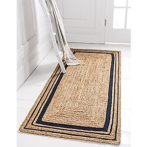 Rugs Hut - 4x6 5x8 6x9 8x10 9x12 10x14 ft. Natural Jute Rug Boho Decor Rug Handwoven Hemp Rug Bohemian Jute Area Rug Braided Rug Custom Size Rug Decorative Rug (Brown + Black, 4x6 feet Jute Rug)