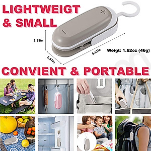 Luubom Mini Bag Sealer, Portable Heat Vacuum Sealers, Plastic Bag Sealer with Cutter 2 in 1, Handheld with Hook for Chip Food Storage, Pink