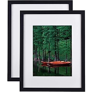skyDrama Black 16x20 Picture Frames matted to 11x14 Photos, Polystyrene Glass for Wall Hanging-2 Sets.