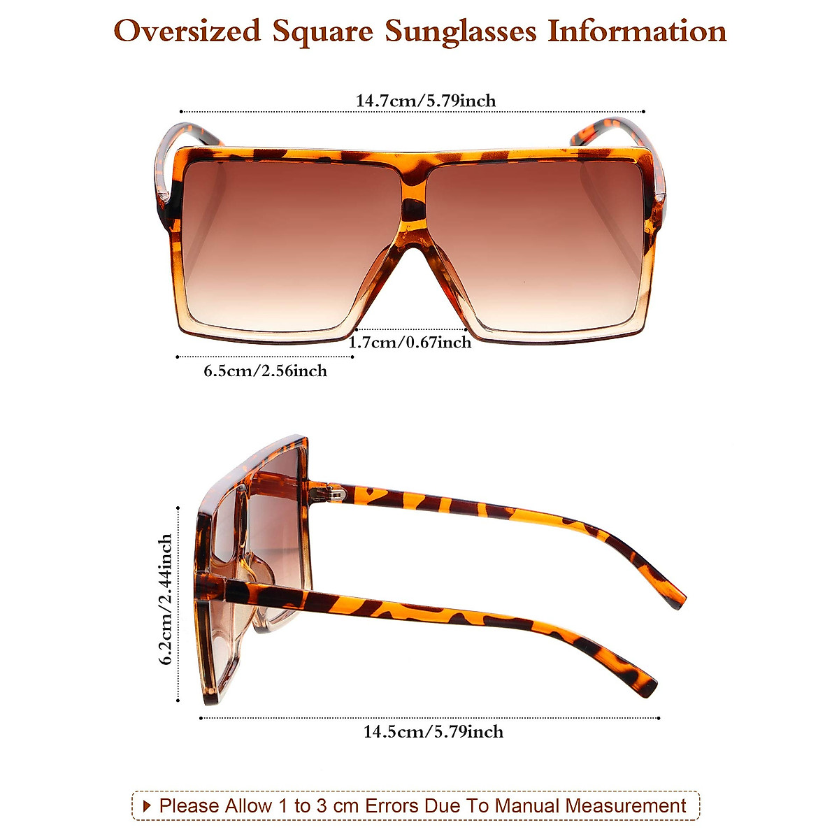 Frienda 6 Pieces Oversized Shades Square Top Sunglasses Square Oversized Sunglasses Fashion Shades for Women