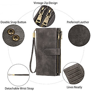 GOIACII Womens Wallets Large Capacity Credit Card Holder Rfid Wallet Women Double Zipper Pocket Leather Bifold Ladies Wristlet Clutch Wallet