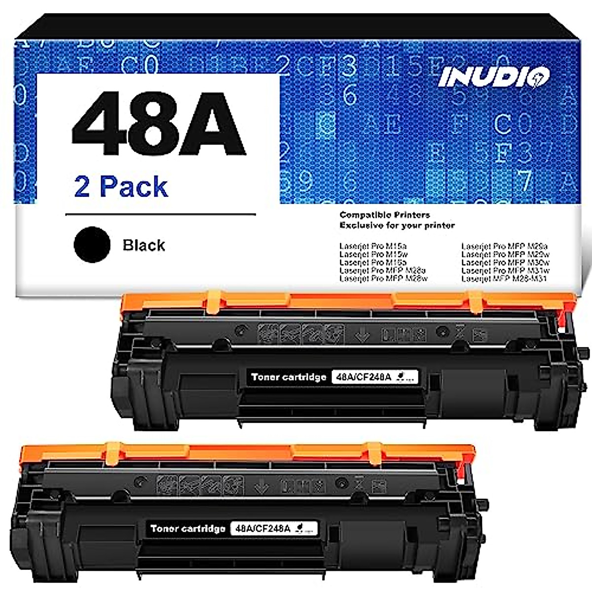 INUDIO Compatible Toner Cartridge Replacement for CF248A 48A to use with Laserjet Pro M15w M15a M16w M16a MFP M28w M28a M29w M29a M30w M31w Printer (Black, 2 Pack)