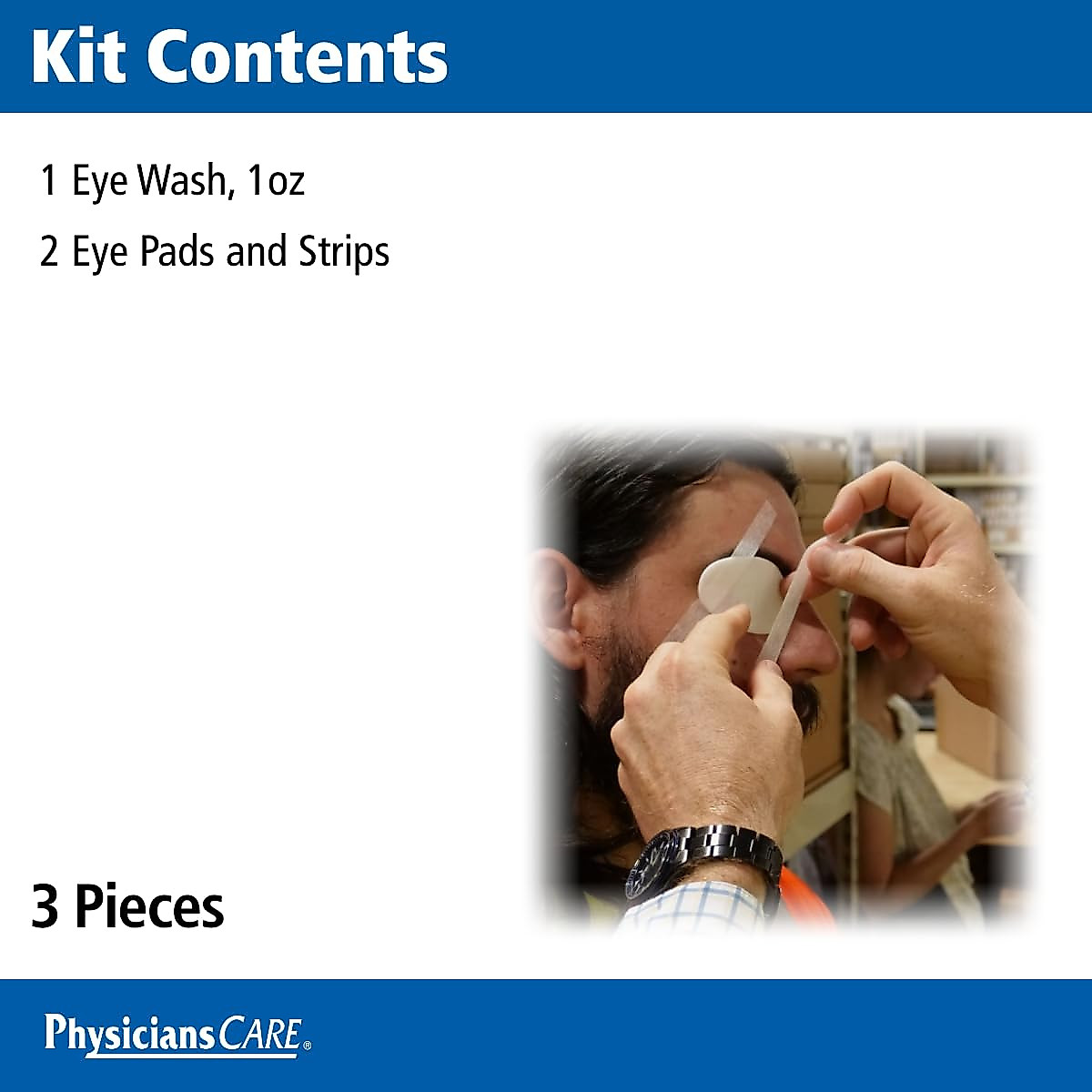 PhysiciansCare 5-Piece Eye Wash Kit with Oval Eye Pads, First Aid Adhesive Strips & Emergency Eye Rinse