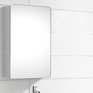 LXP 304 Stainless Steel Bathroom Mirror Cabinet, Separate Wall-Mounted Storage Cabinet, L Rounded Corner Cabinet Bathroom Mirror Wall-Mounted Cabinet