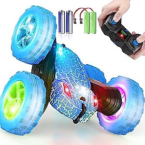 Remote Control Car, OrrenteRemote RC Cars with Headlights and Wheel Lights, 4WD 2.4Ghz Double Sided 360° Rotating RC Truck for 6 Year Old Boy Gifts Stunt RC Car Kids Xmas Toy Cars for Boys Girls(Blue)