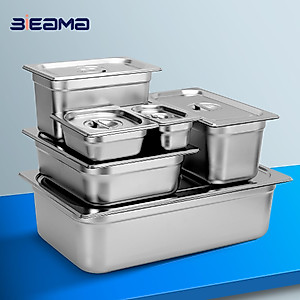 BIEAMA 6 Pack Hotel Pans, 1/6 Size 4" Deep, NSF, Commercial Stainless Steel Pan, Steam Table Pan, Catering Food Pan