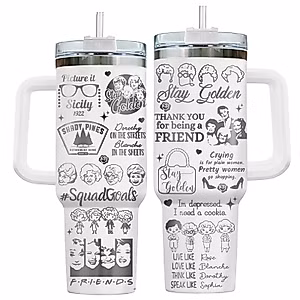 GEPOSTORE Movie Lover Gifts, Stay Golden Movie 40 oz Laser Tumbler Handle and Straw, Friends Movie Characters Tumblers Cup, Halloween Mug, Birthday Gifts for Best Friends