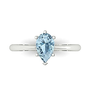 Clara Pucci 1.0 ct Pear Cut Solitaire Aquamarine Blue Simulated Diamond Bridal Designer Anniversary Engagement Ring Real 14k White Gold