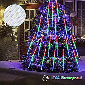 Number-One Meteor Shower Lights, LED Falling Rain Lights 30cm 8 Tube 192 LEDs Falling Raindrop Light, Waterproof Icicle Snow Fall String Lights for Xmas Tree Parties Wedding Garden (Multi-Colored)